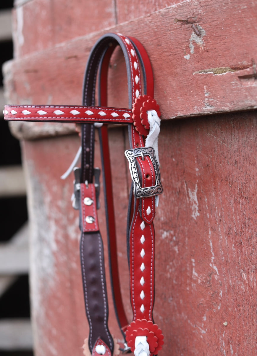 Red and White Pony Headstall – Arrow M Saddlery